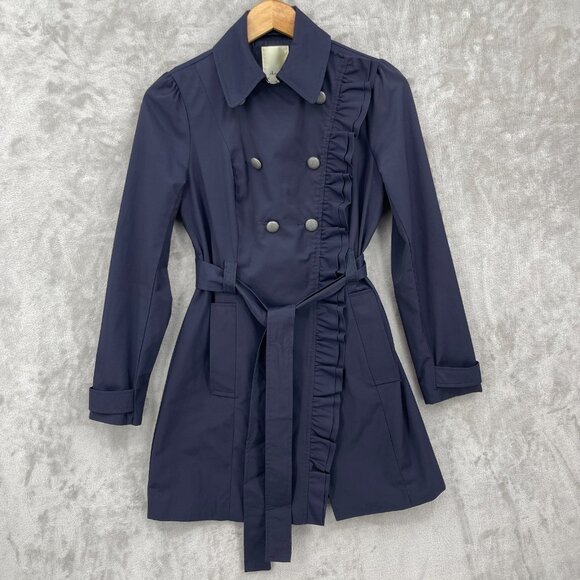 elevenses | Jackets & Coats | Elevenses Navy Ruffle Double Breasted ...